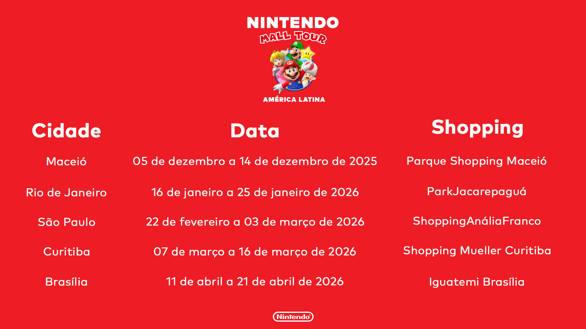 Nintendo Mall Tour América Latina – Brasil | Nintendo divulga lista de ...